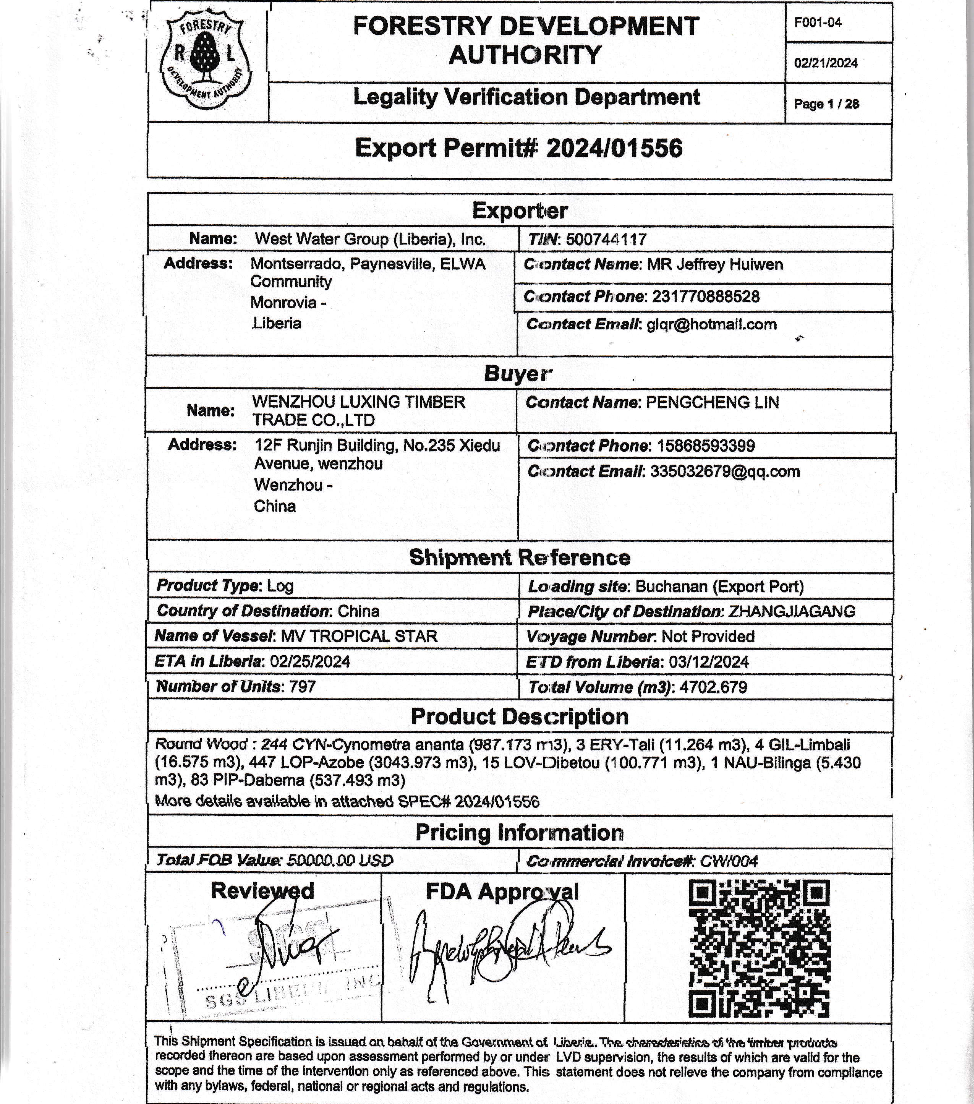 FDA Approves Export of Illegal Timber Valued Nearly US$1M - The DayLight